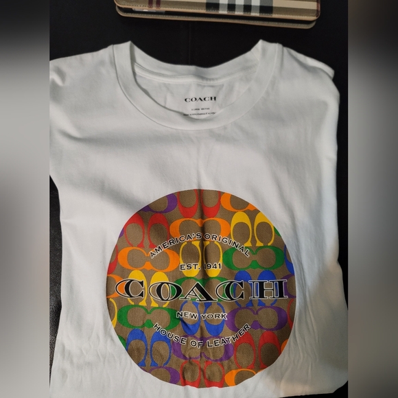 Coach | Tops | Coach Multicolor Logo White Tee | Poshmark